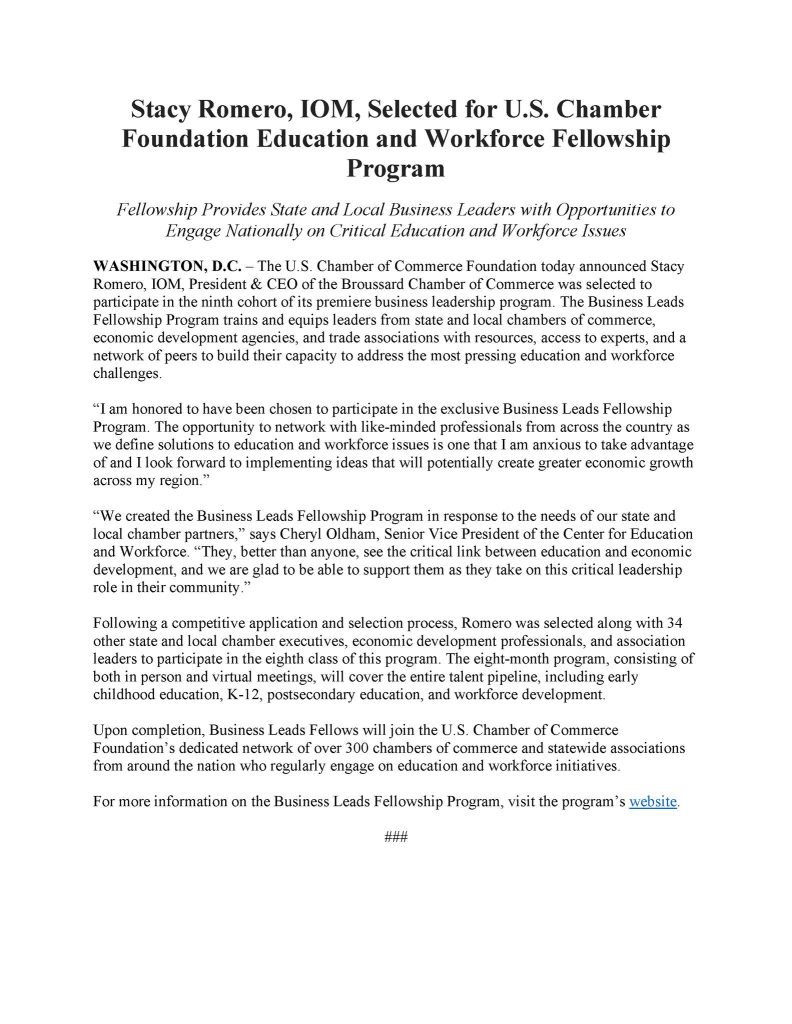 Romero Selected for US Chamber Foundation Education | Broussard ...